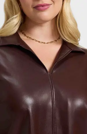 Foxcroft Agnes Faux Leather Popover Top