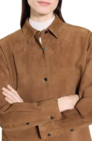 Theory Boxy Fit Suede Shirt Jacket