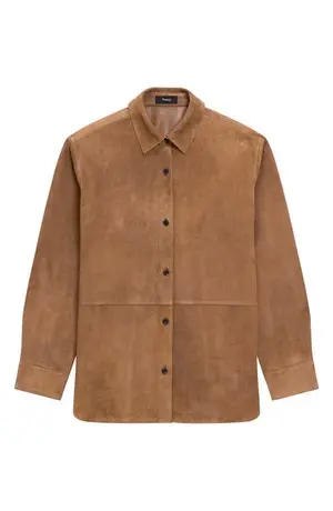 Theory Boxy Fit Suede Shirt Jacket