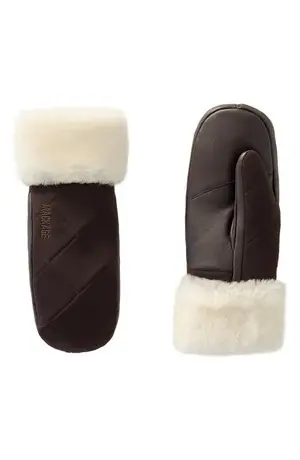 Mackage Fleece Trim Quilted Down Mittens - Coffee-natural