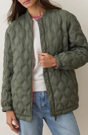 Marine Layer Marina Quilted Bomber Jacket - Olive