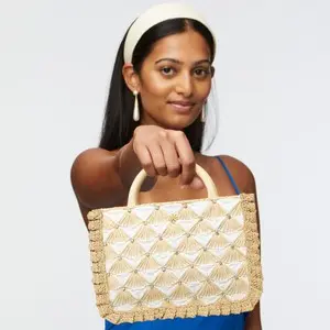 Lele Sadoughi Maya Crystal Fan Raffia Mini Tote