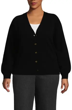 LANDS' END Cashmere V-neck Cardigan - Black