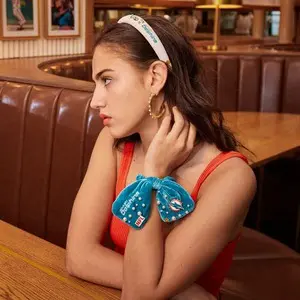 Lele Sadoughi X Nfl Miami Dolphins Bow Scrunchie