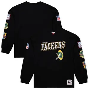 Mitchell & Ness Green Bay Packers Training Camp Vintage Logos Long Sleeve T-shirt - Black