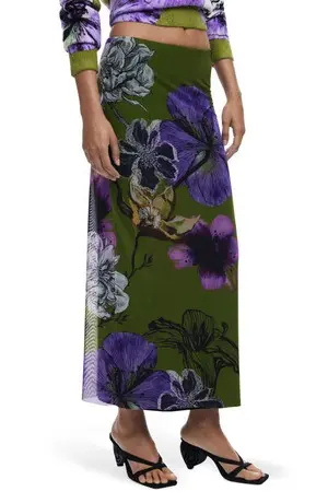 Desigual Floral Mesh Maxi Skirt