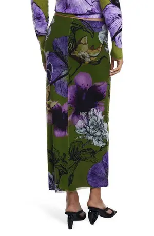 Desigual Floral Mesh Maxi Skirt