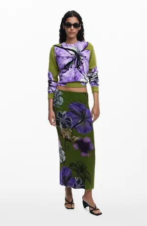 Desigual Floral Mesh Maxi Skirt