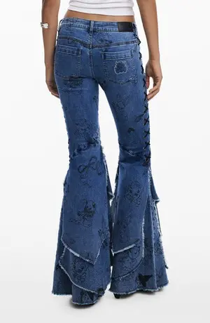 Desigual Cartoon Pattern Flare Jeans