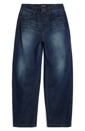 Desigual Exposed Button Fly Barrel Leg Jeans - Dark Blue
