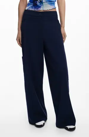 Desigual Wide Leg Cargo Pants - Blue