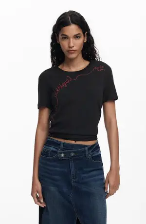 Desigual Mixed-media Denim Midi Skirt