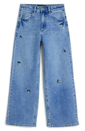 Desigual Mickey Mouse Embroidered Wide Leg Jeans