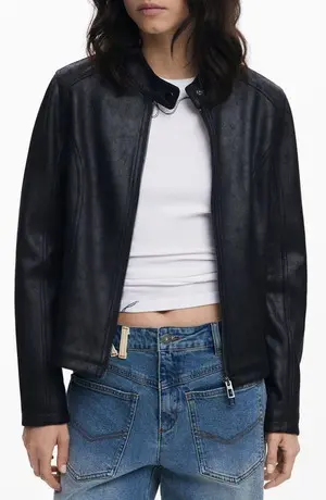 Desigual Faux Leather Moto Jacket - Black