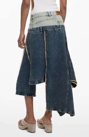 Desigual Two-tone Ruffle Denim Skirt