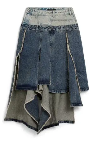 Desigual Two-tone Ruffle Denim Skirt