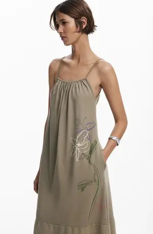 Desigual Floral Embroidered Cotton Midi Dress
