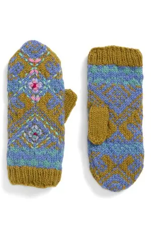 FRENCH KNOT Ingrid Hand Knit Wool Mittens - Green
