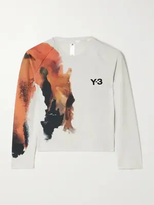 ADIDAS ORIGINALS Y-3 Cropped Printed Stretch-jersey Top - White