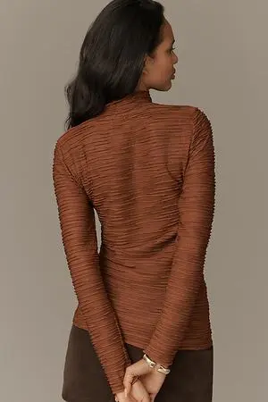 PILCRO Metallic Textured Turtleneck Top - Dark Orange