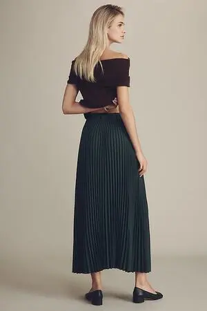 Maeve Pleated Button-front Midi Skirt - Shaded Moss