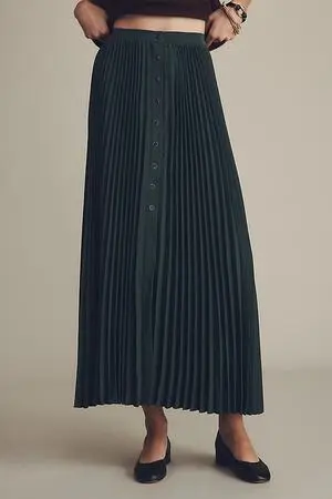 Maeve Pleated Button-front Midi Skirt - Shaded Moss