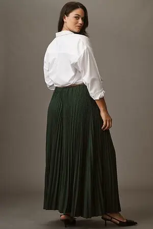 Maeve Pleated Button-front Midi Skirt - Shaded Moss