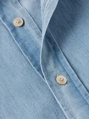 Eleventy Slim-fit Cotton-chambray Shirt - Blue