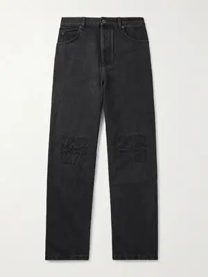 Loewe Wide-leg Logo-embroidered Jeans - Black