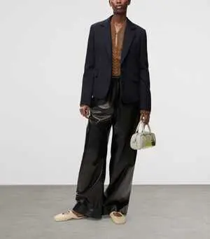 Loewe Wool Blazer With Calf Leather Buckle Detail - Navy
