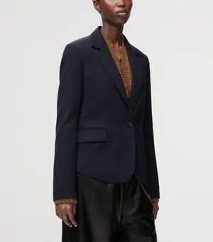 Loewe Wool Blazer With Calf Leather Buckle Detail - Navy