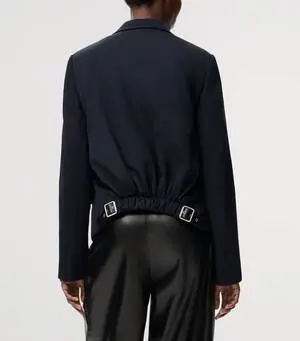 Loewe Wool Blazer With Calf Leather Buckle Detail - Navy