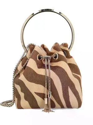 JIMMY CHOO Zebra-print Ring-handle Bag - Brown