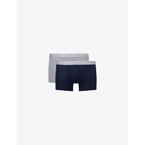 Hanro Cotton Essentials Logo-waistband Pack Of Two Stretch-cotton Boxers - Light Melange/deep Navy