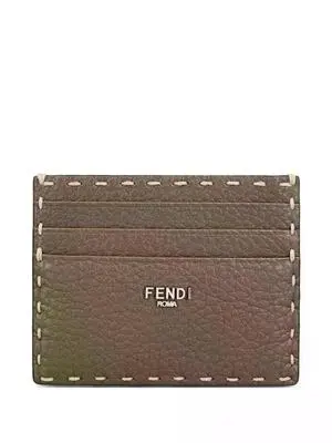 Fendi Selleria Hammered Leather Cardholder - Brown