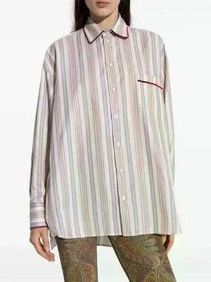 Etro Striped Velvet-trimmed Shirt - Neutrals
