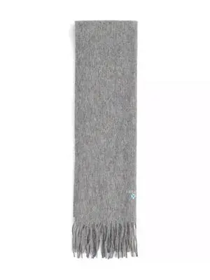Barbour Embroidered-logo Fringed Scarf - Grey