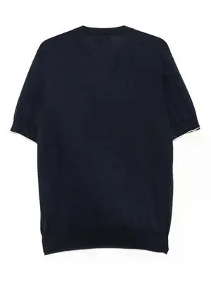 Brunello Cucinelli V-neck Short-sleeve Cotton T-shirt - Blue