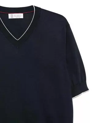 Brunello Cucinelli V-neck Short-sleeve Cotton T-shirt - Blue