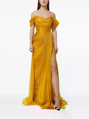 IRIS SERBAN Pleated Off-shoulder Gown