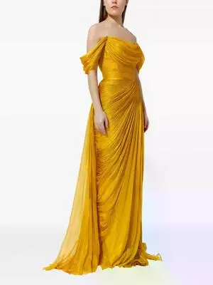 IRIS SERBAN Pleated Off-shoulder Gown