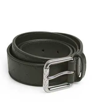 Bottega Veneta Leather Intrecciato Stamp Belt - Green