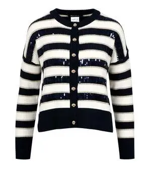 PENNY BLACK Striped Sequin-embellished Sweater