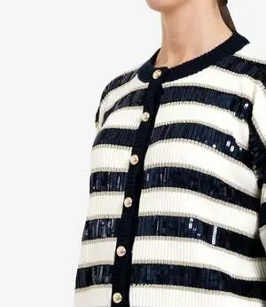 PENNY BLACK Striped Sequin-embellished Sweater