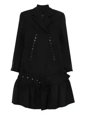 Rokh Button-detailed Coat With Ruffle Hem - Black