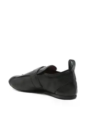 Plan C Buckle-strap Leather Sneakers - Black