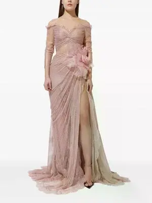 IRIS SERBAN Lorena Pleated Lace Flower Dress