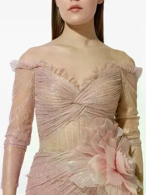 IRIS SERBAN Lorena Pleated Lace Flower Dress