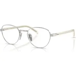 Prada 49mm Full Rim Round Eyeglasses - Silver