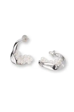 CLASSICHARMS Naomi Shell Pearl Cluster Hoop Earrings - Silver